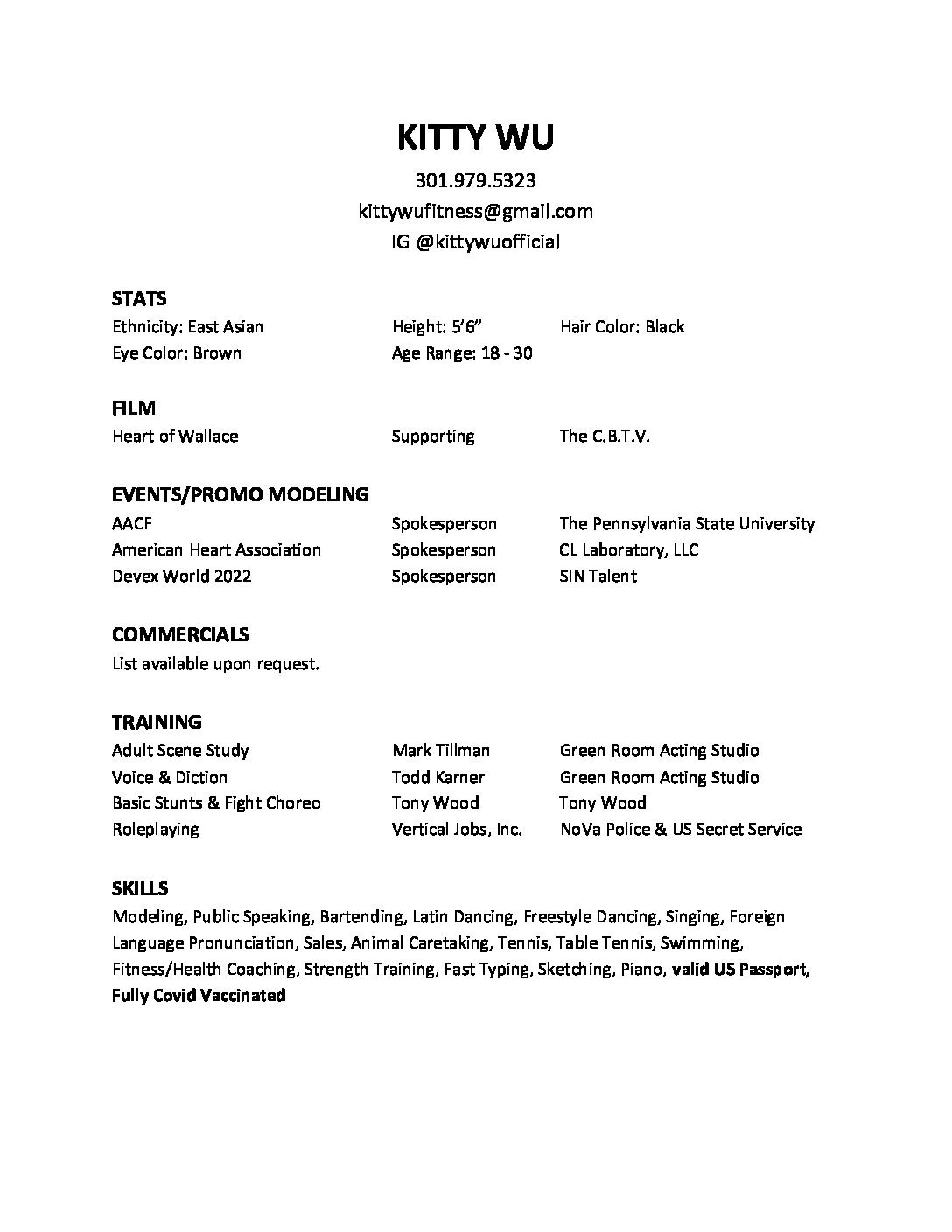 Headshot & Resume | Kitty Wu